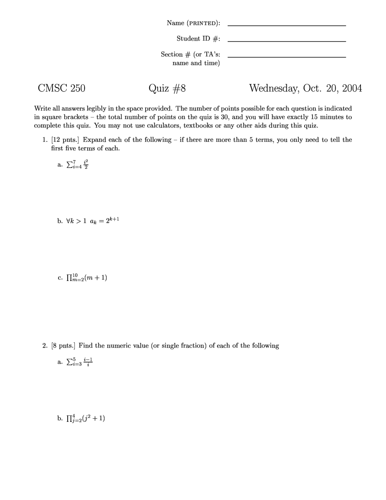 Questions for Numeric Value - Discrete Structures - Quiz 8 | CMSC 250 ...