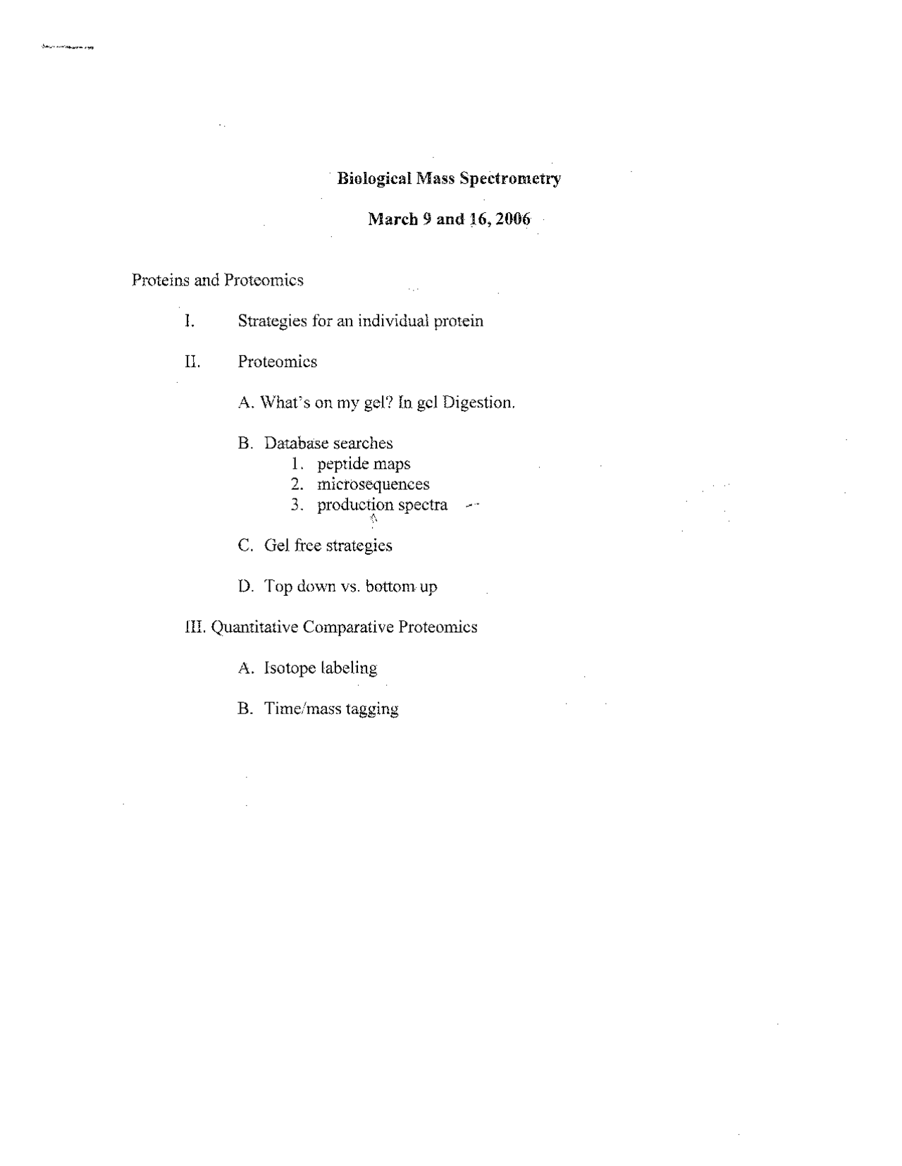Proteins And Proteomics Biological Mass Spectrometry Bchm 676 Docsity