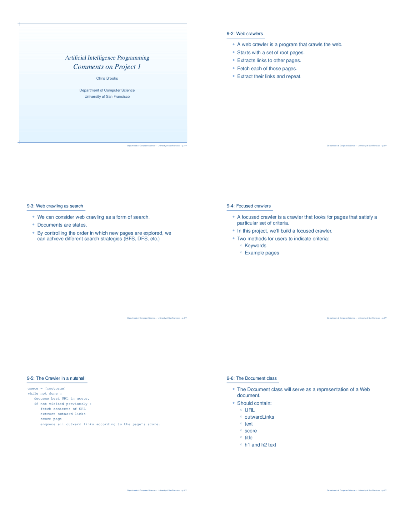 Artificial Intelligence Programming Comments On Project 1 Cs 662
