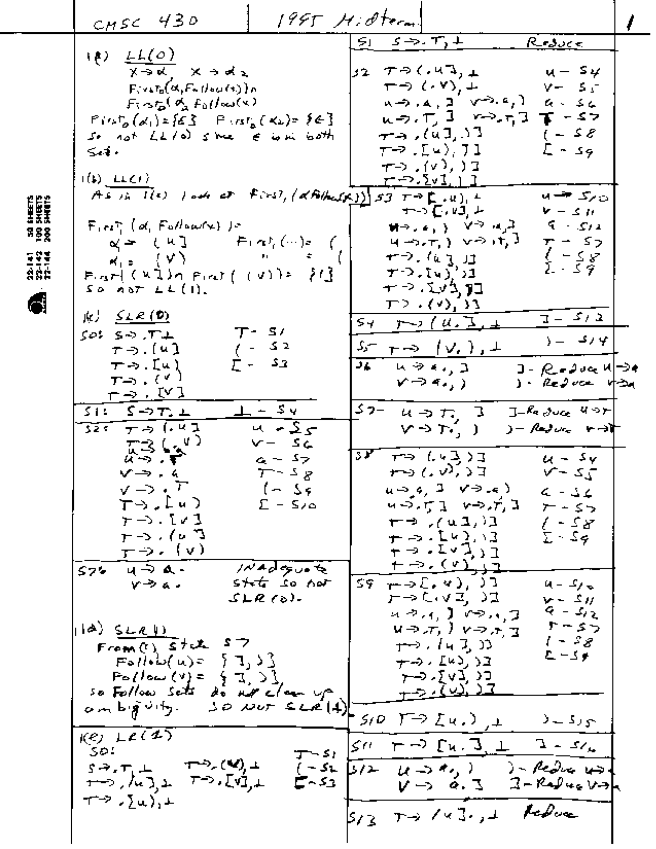 Midterm Exam With Solutions Introduction To Compilers Cmsc 430