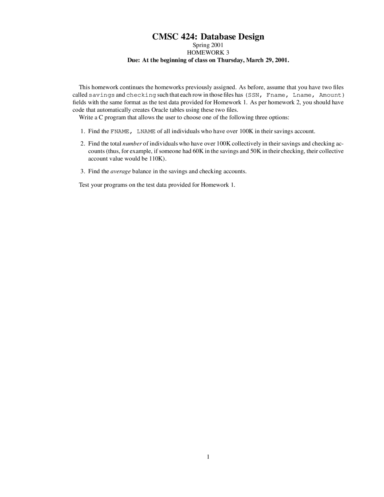 Homework 3 Database Design Spring 2001 Cmsc 424 Docsity
