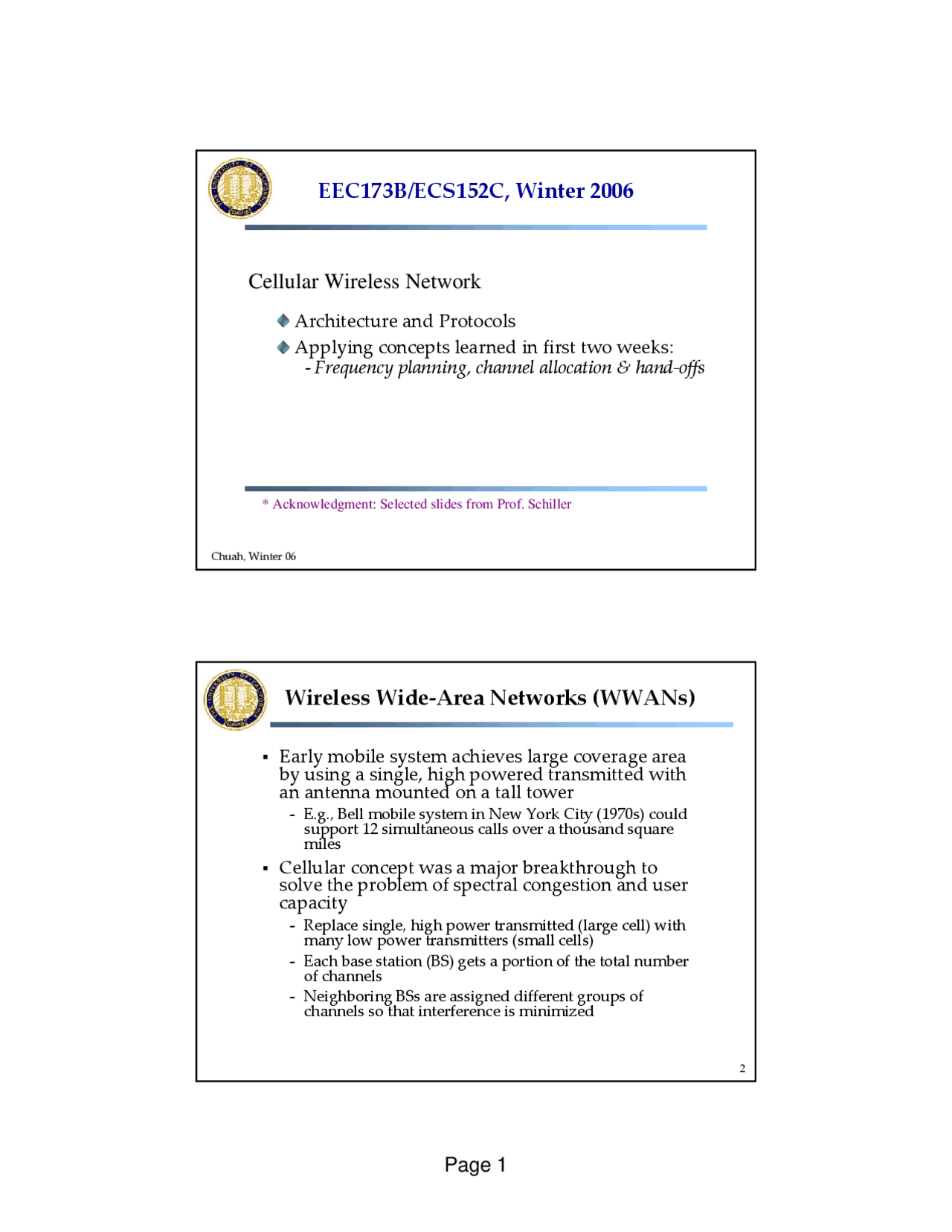 Wireless Wide Area Of Computer Networks Eec 173b Docsity