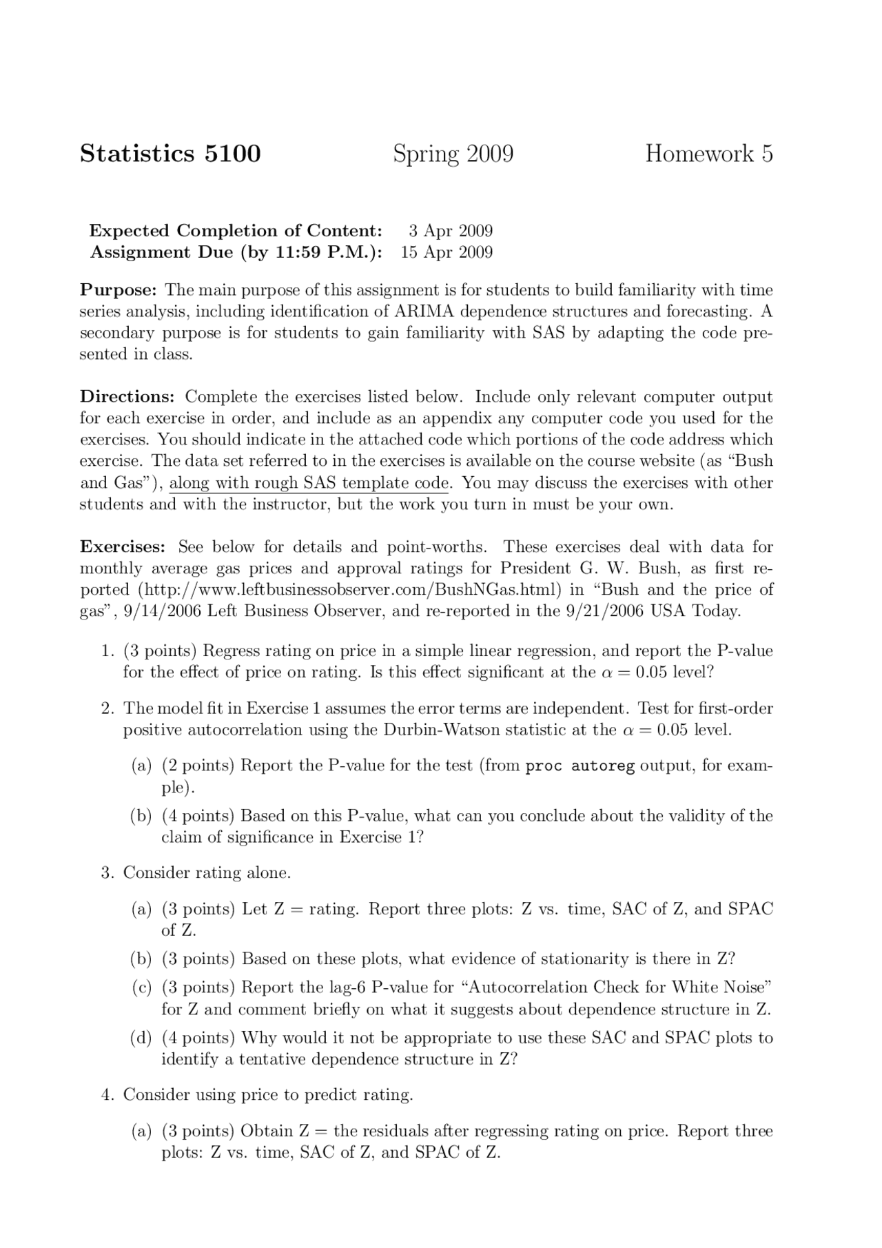 Linear Regression And Time Series 6 Questions On Homework 5 Stat