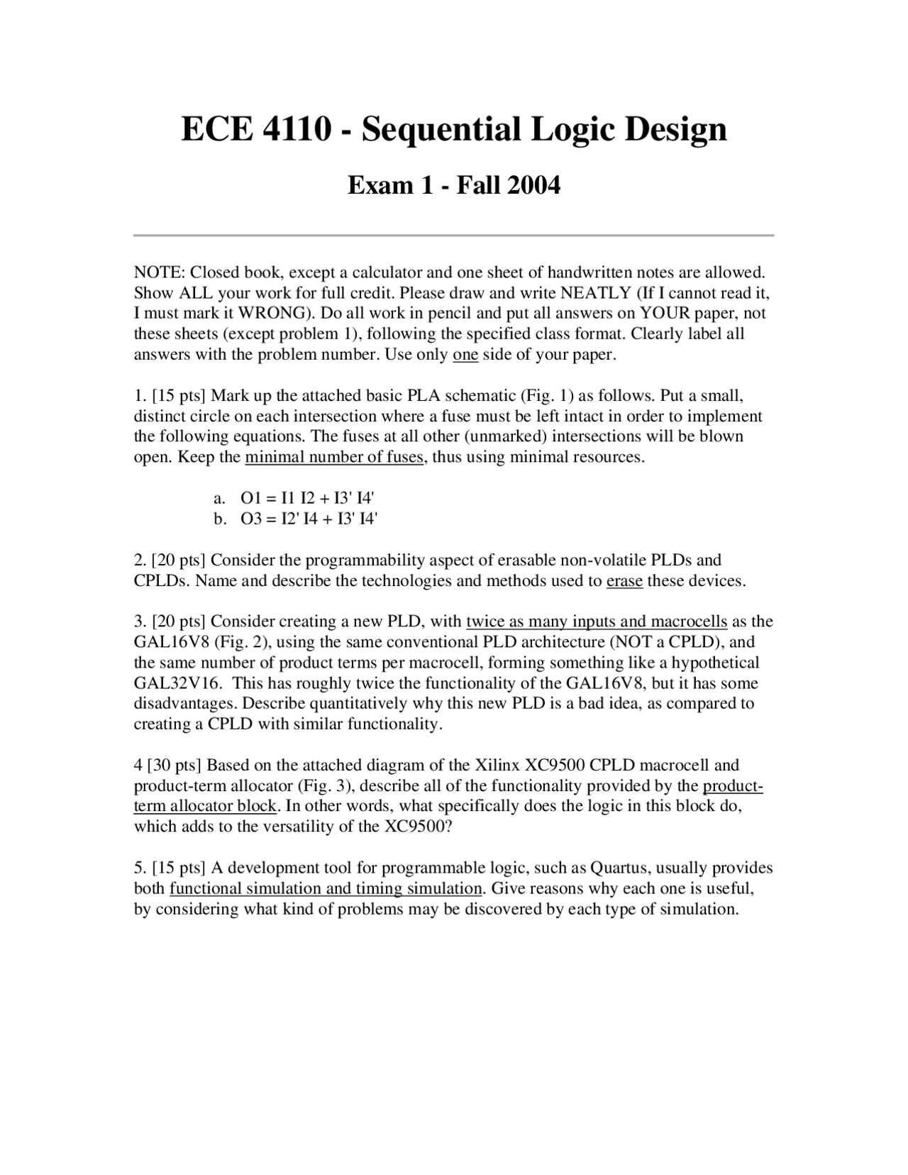 Exam 1 For Sequential Logic Design Ece 4110 Exams Electrical And