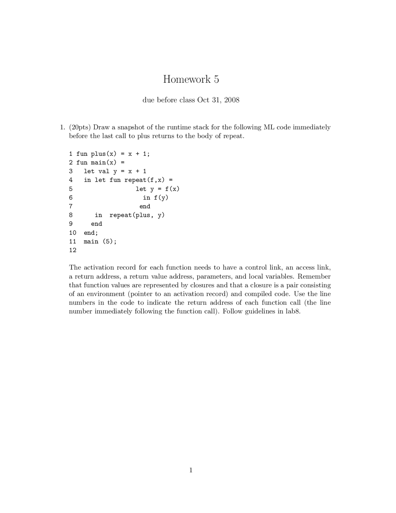 Homework 5 Questions Programming Languages Cs 3723 Docsity