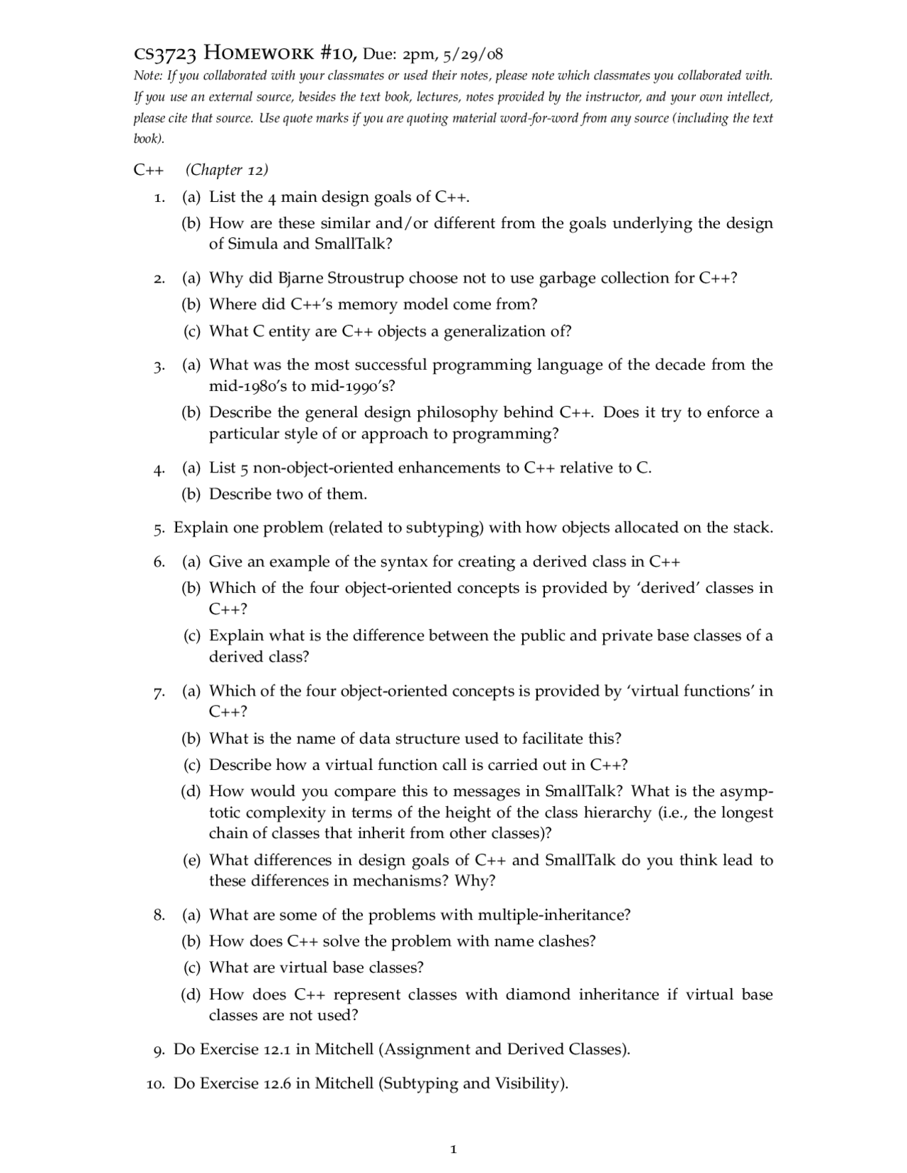 Assignment 10 Problems Programming Languages Cs 3723 Docsity