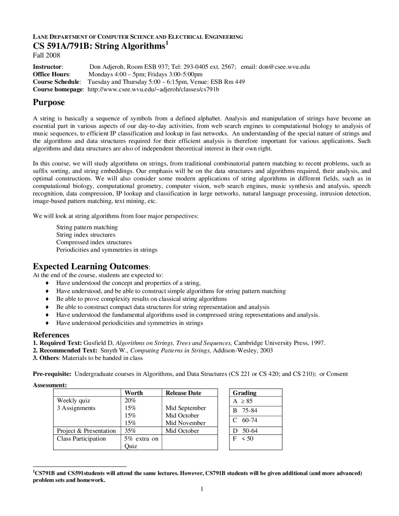 String Algorithms Course Schedule Analysis Of Algorithms Cs 221 7109