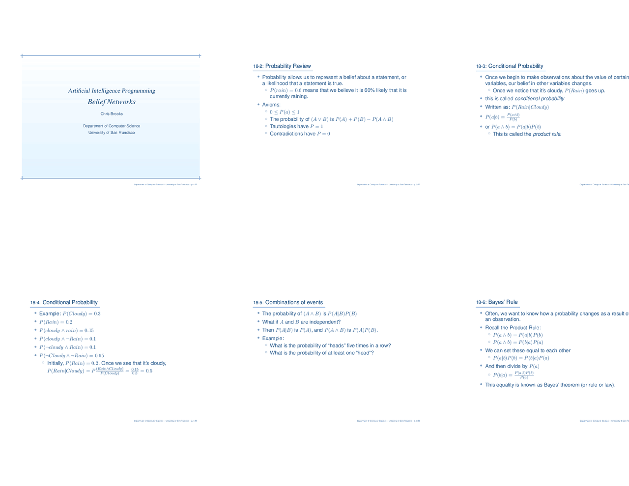 Belief Networks, Probability Overview - Slides | CS 662 - Docsity