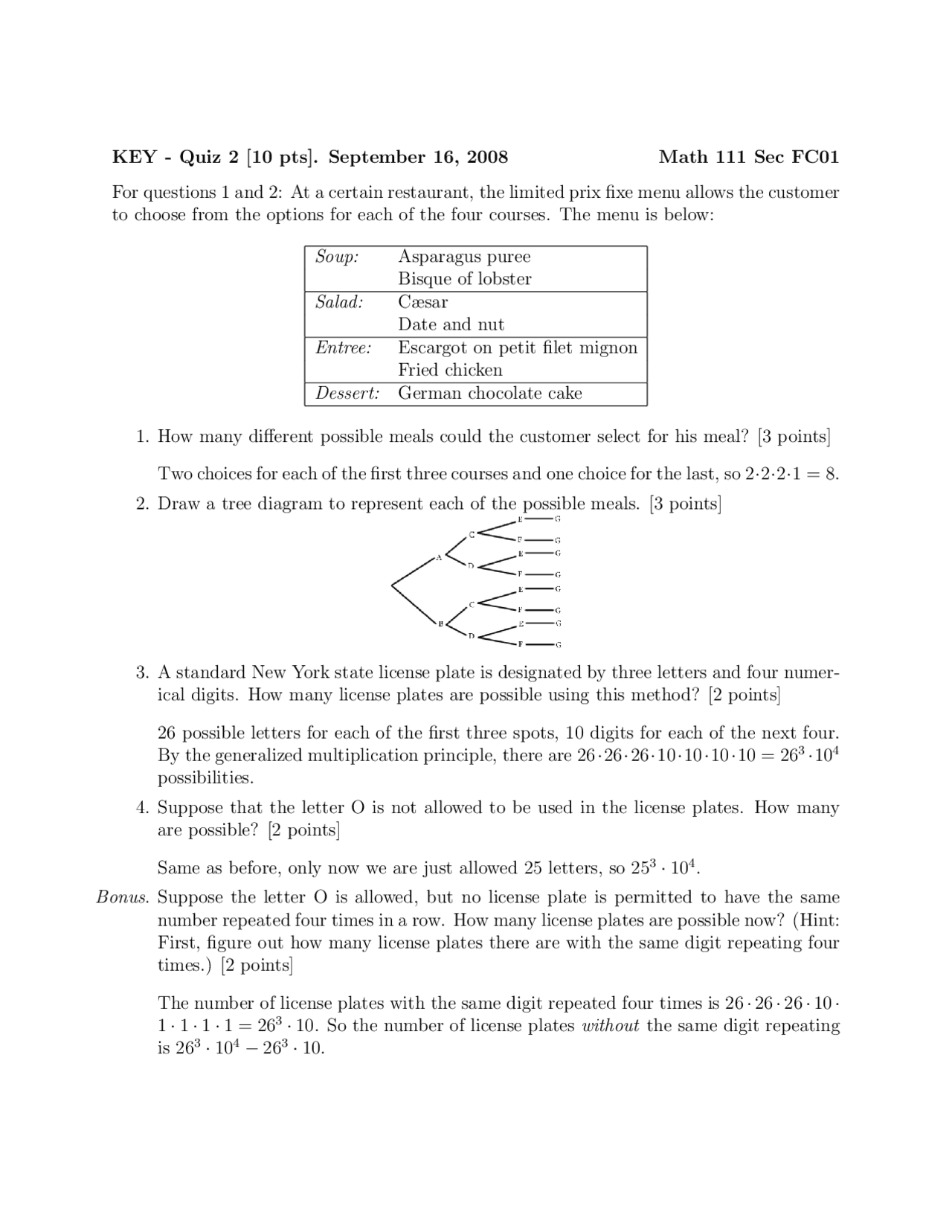Key Quiz 2 - Introduction to Probability | MATH 111 - Docsity
