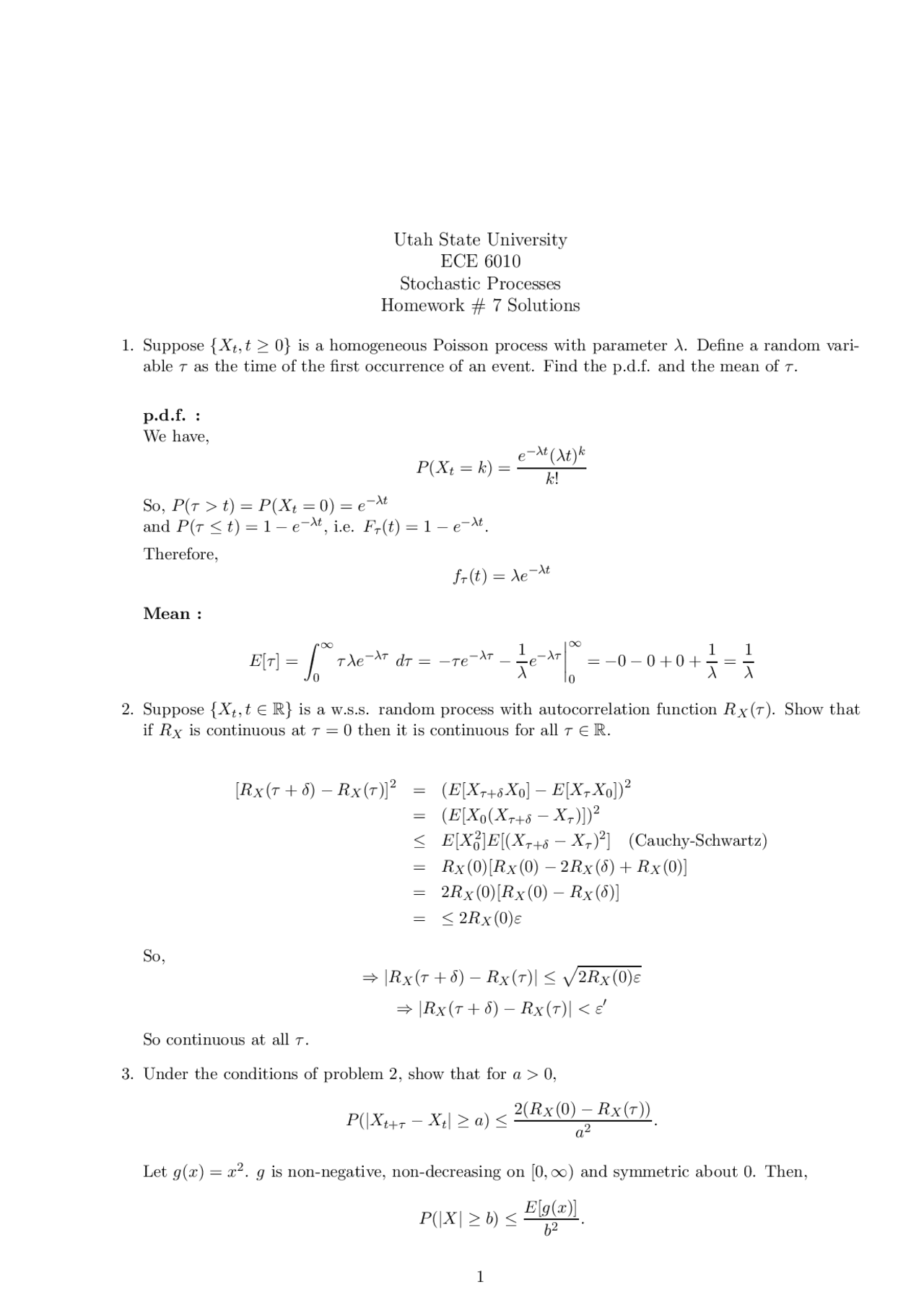 Solutions For Homework 7 Stochastic Processes In Electronic Systems