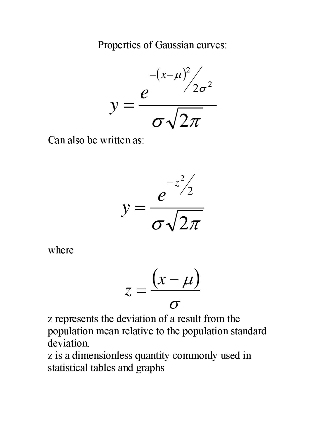 Properties Of Gaussian Curves Lecture Notes Chem C1260 Docsity 
