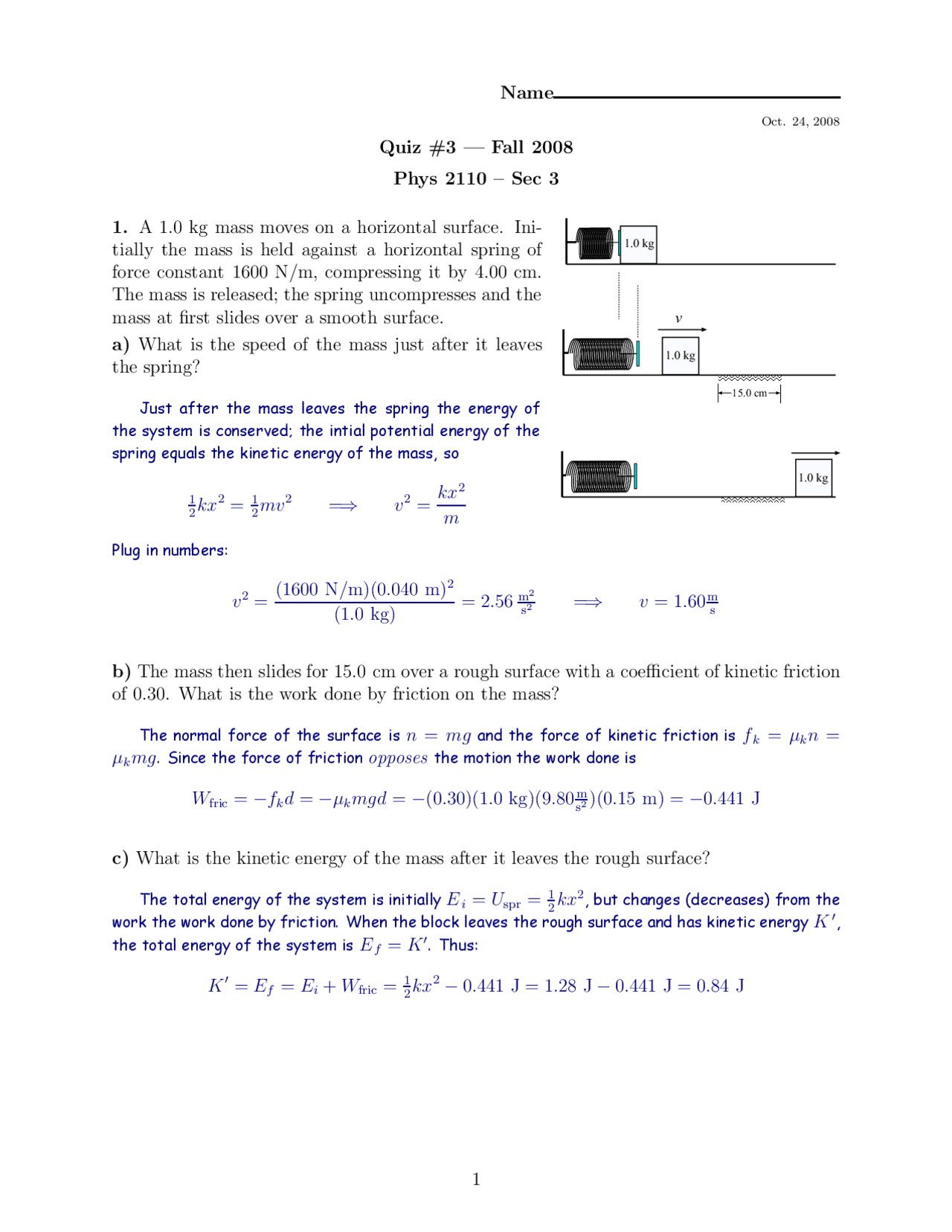2 Solved Problems On Energy Mass System Quiz 3 Phys 2110 Docsity