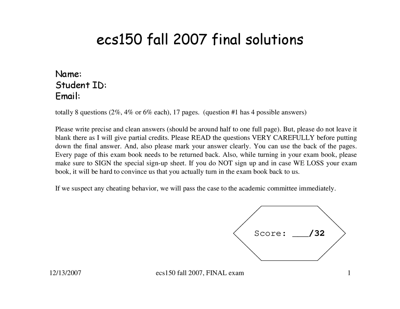 Final Exam With Solution Operating Systems Ecs 150 Docsity