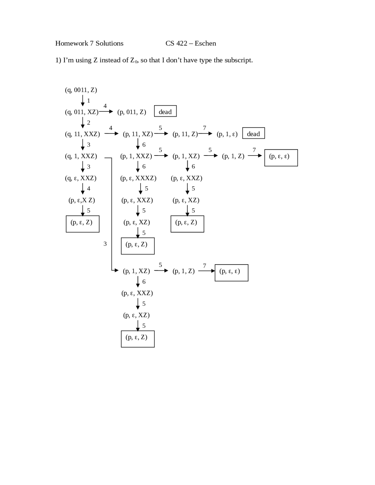 Solved Problems on Automata Theory - Homework 7 | CS 422 - Docsity