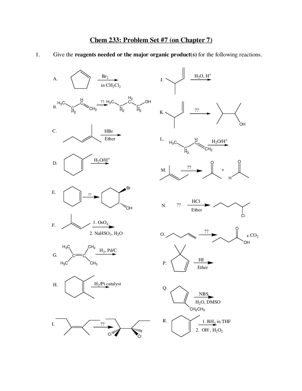 Problem Set #7 - Organic Chemistry | CHEM 233 - Docsity