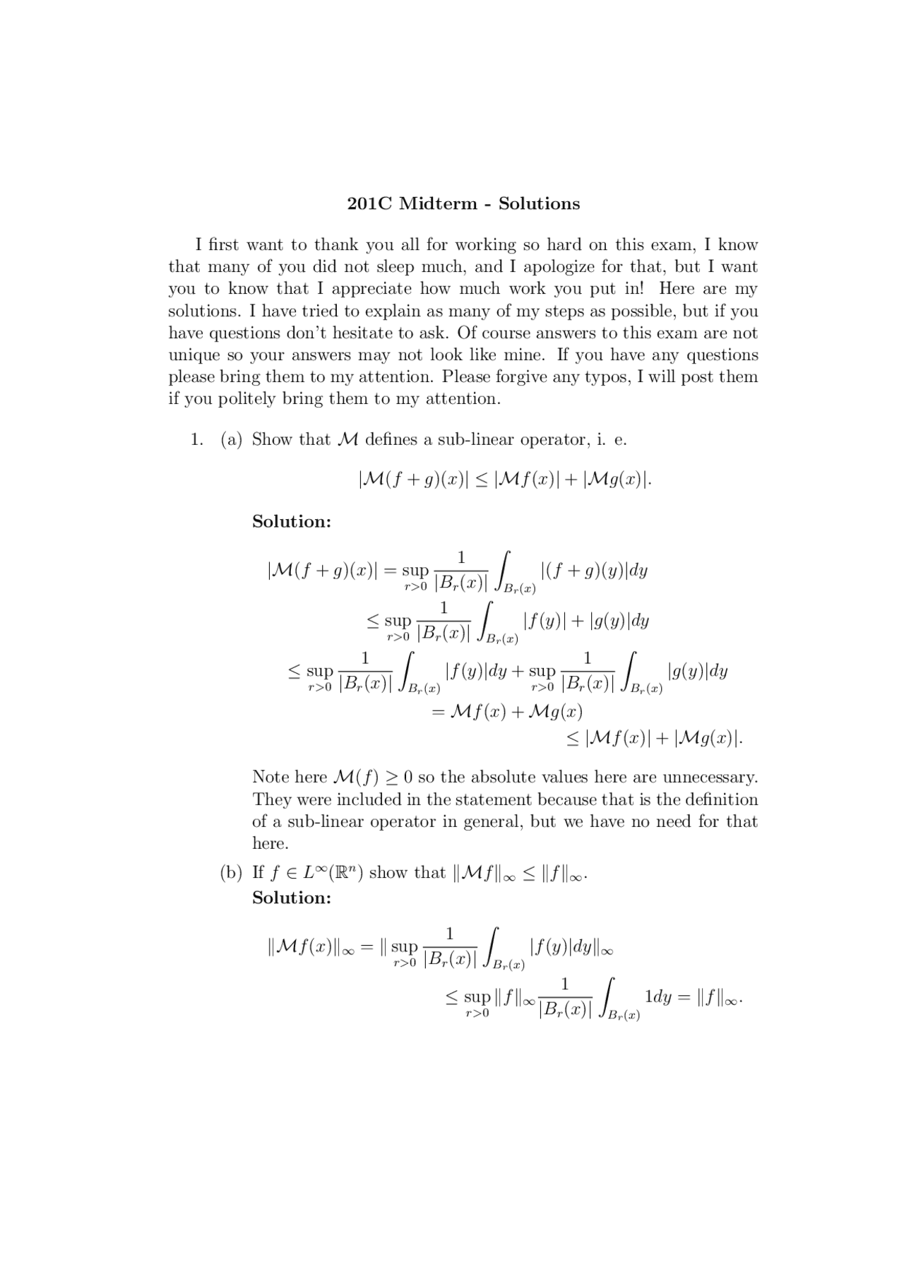 Solutions For Midterm Exam Analysis Mat 201c Docsity