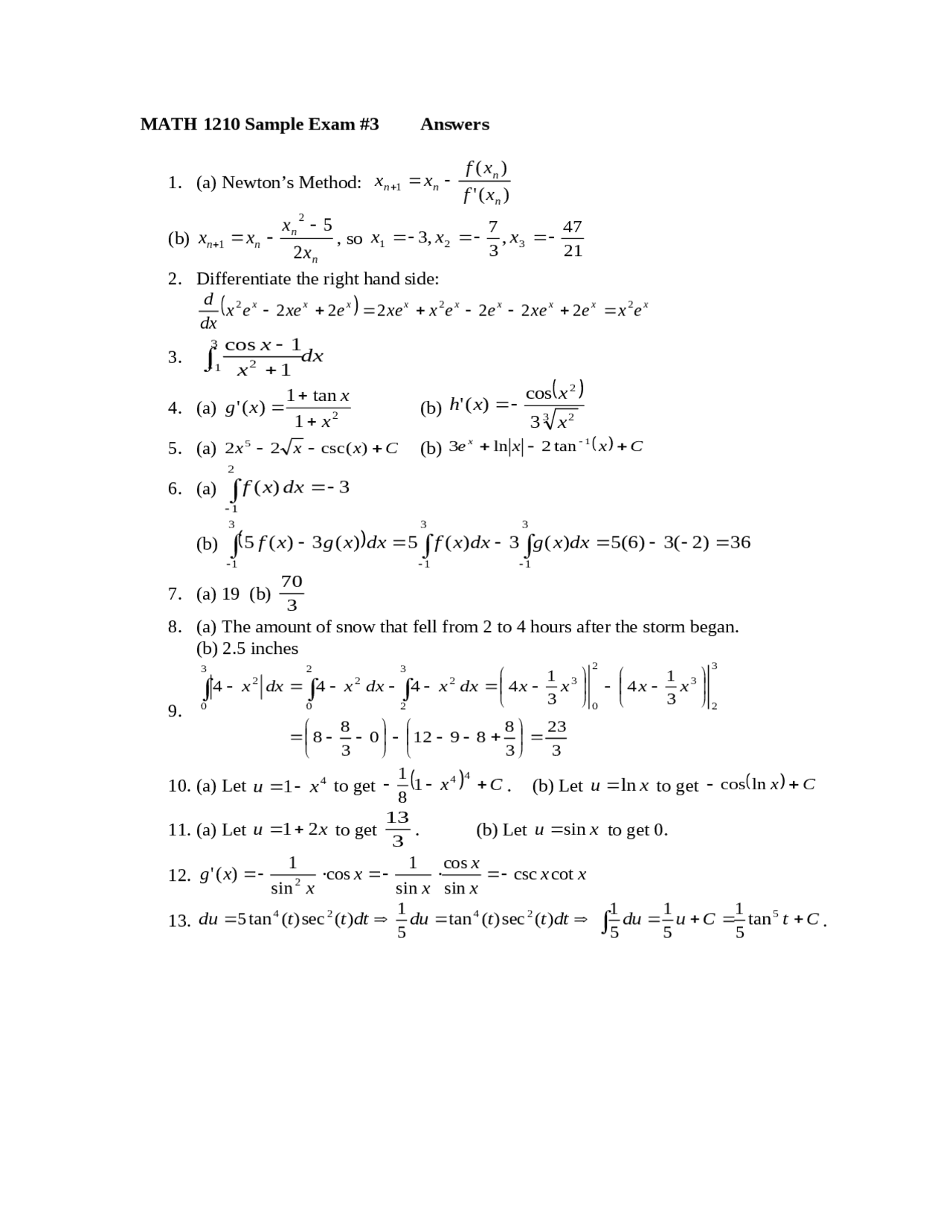 Exam 3 With Answer Key Calculus I Math 1210 Docsity