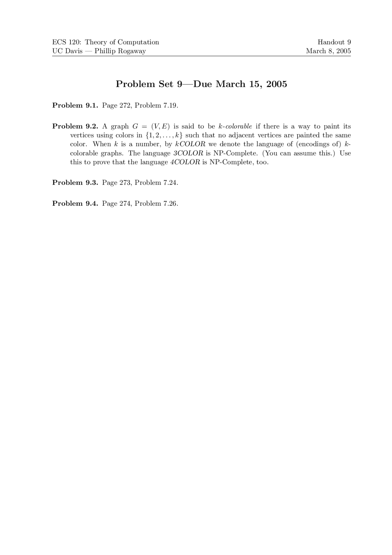 Practice Homework 9 Theory Of Computation Ecs 120 Docsity