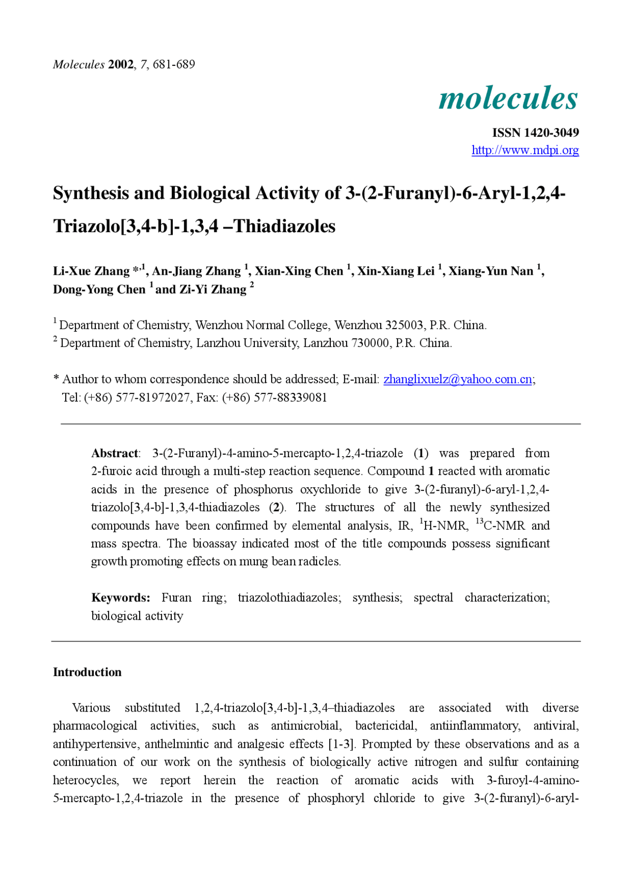 Synthesis and Biological Activity of Thiadiazoles - Paper | CS T101 - Docsity