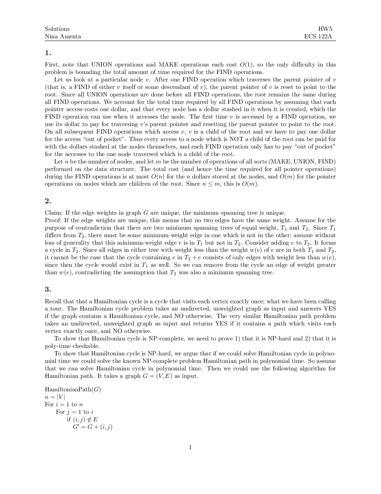 Resolution For Homework Algorithm Design Ecs 122a Docsity