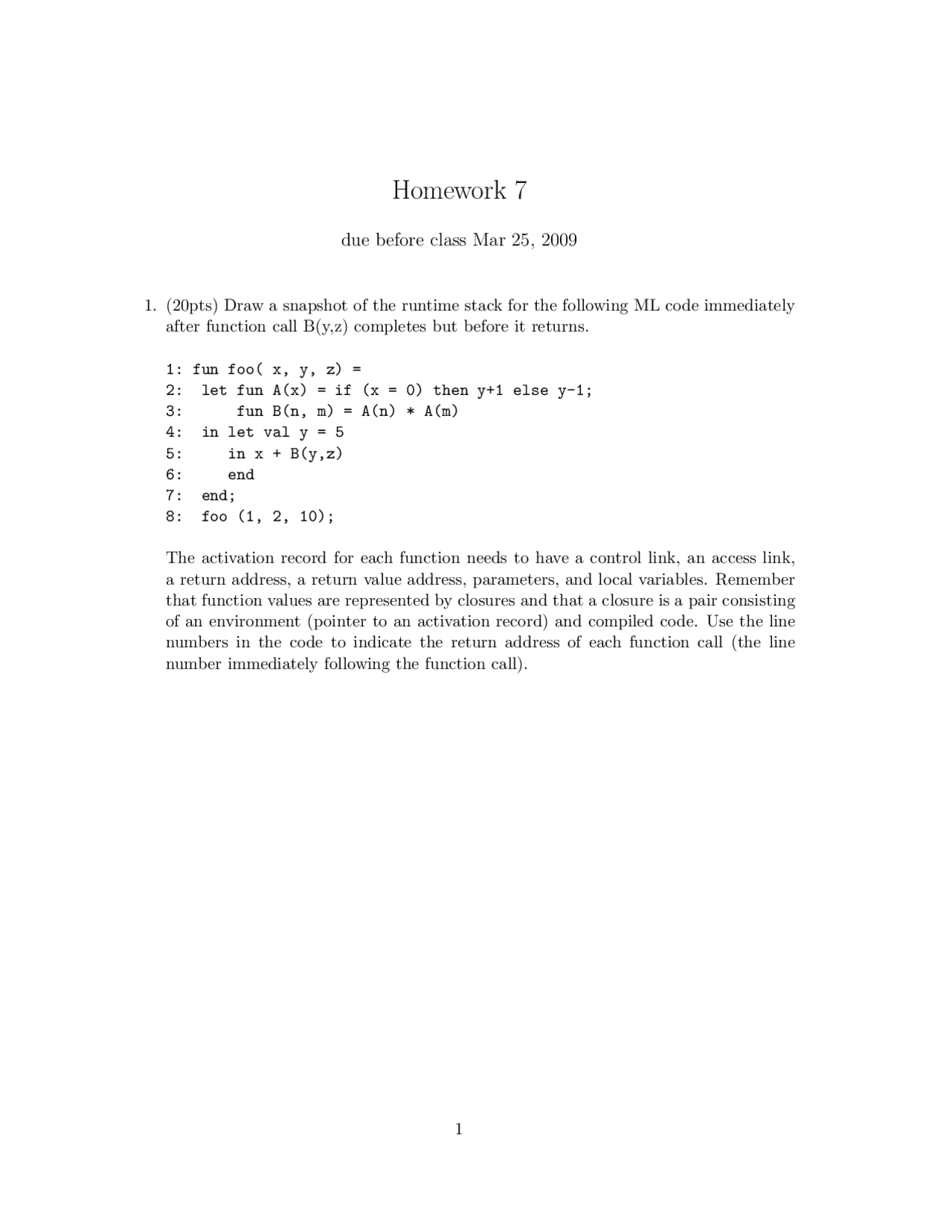 Draw Snapshot Of Runtime Stack Homework 7 Cs 3723 Assignments Programming Languages Docsity 7677