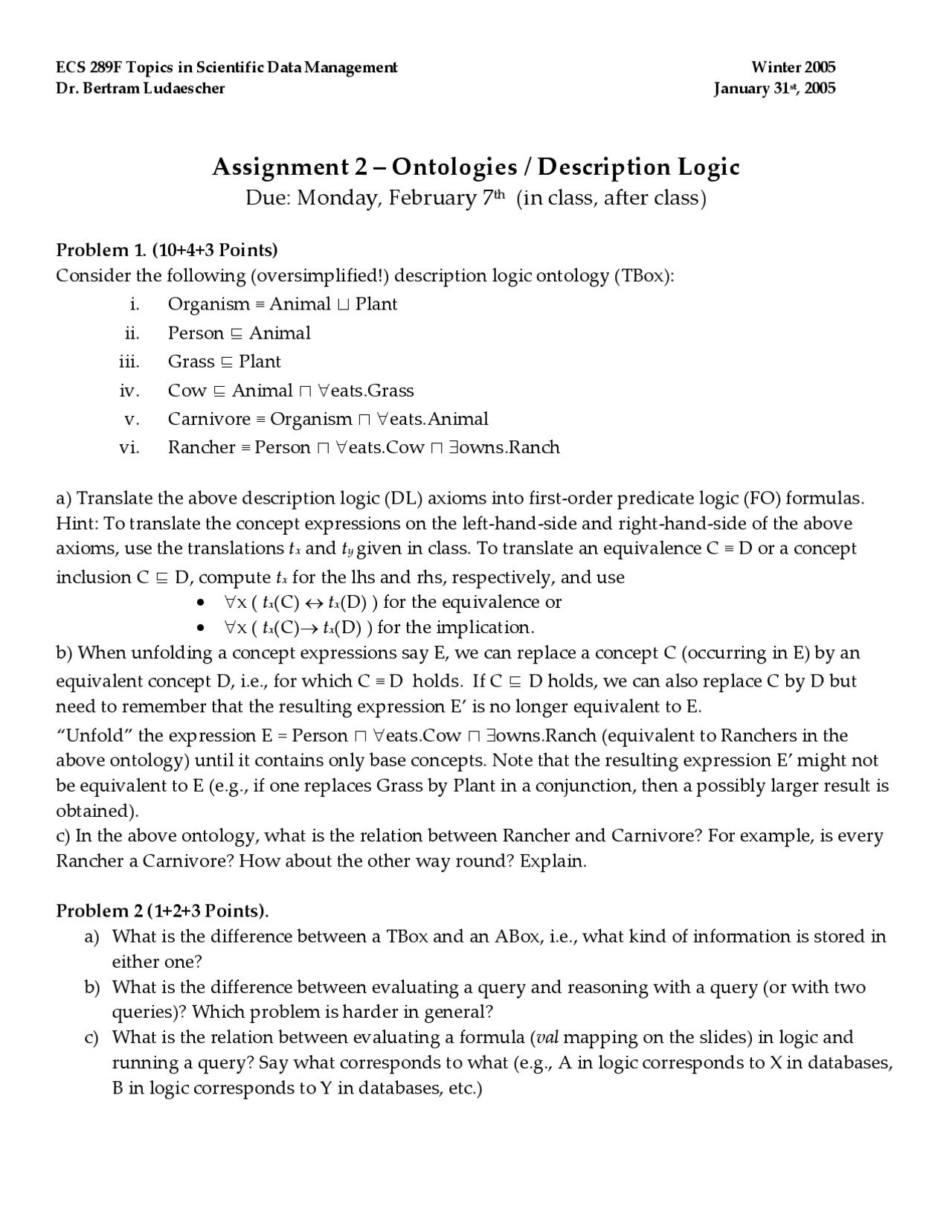 Assignment 2 in ECS 289F: Ontologies and Description Logic - Prof. Bertram T. Ludaescher ...