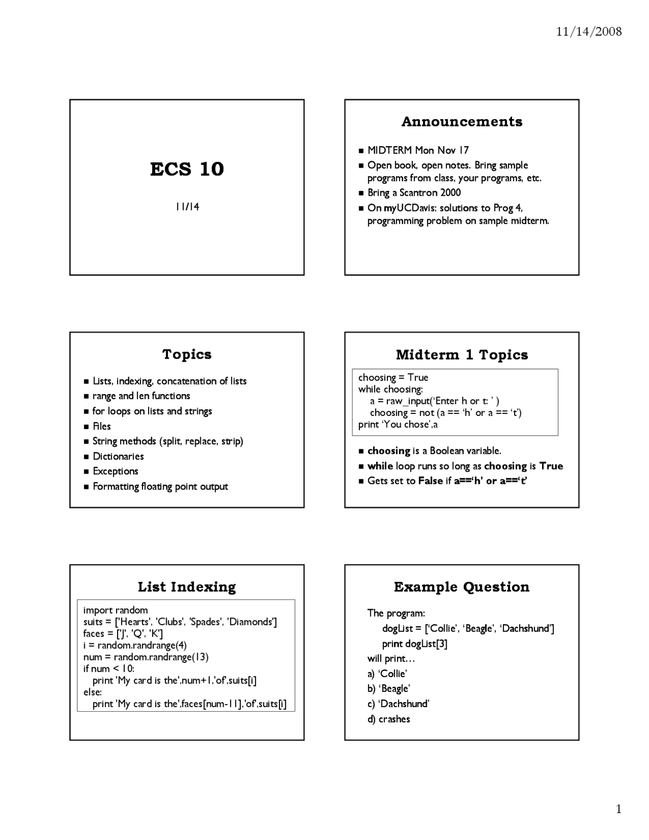List, Indexing, Concatenation of Lists, Range and Len Functions, Exceptions | ECS 010 | Study ...