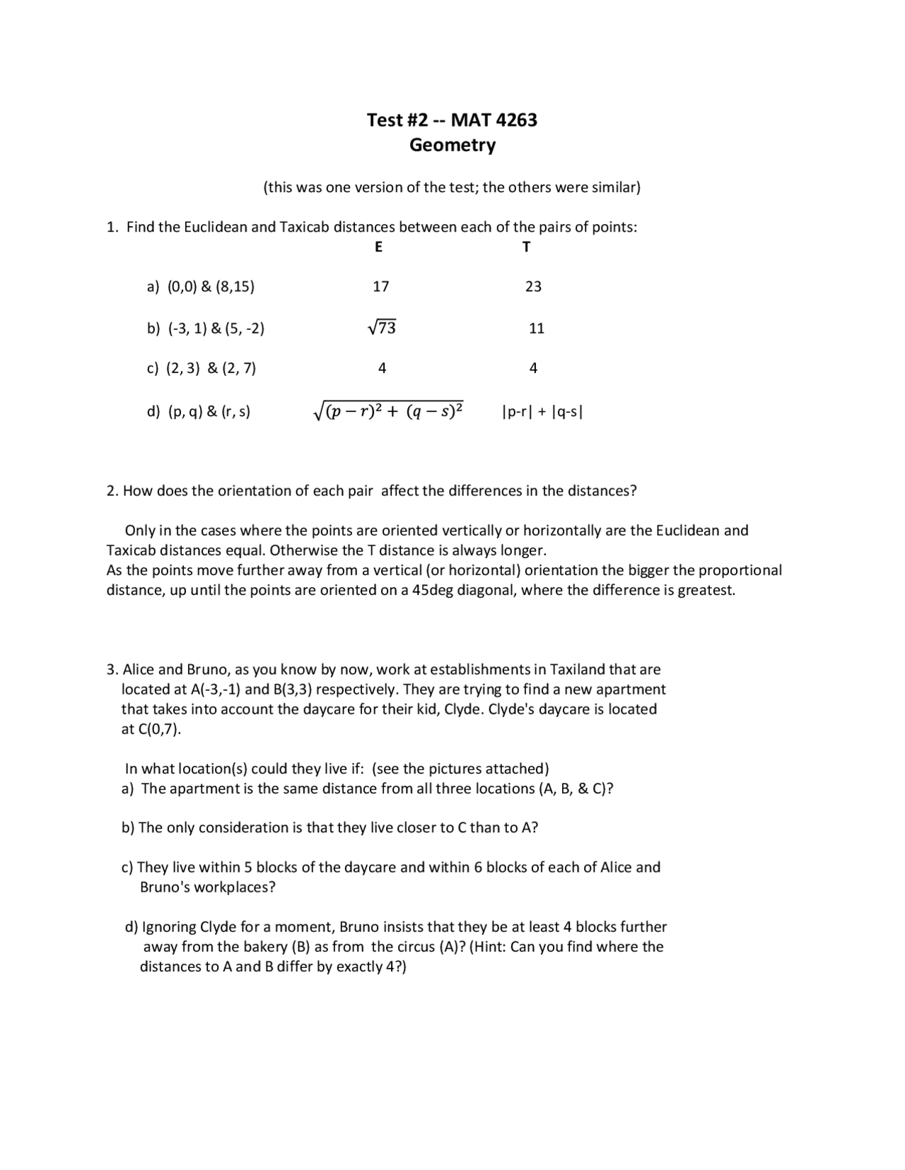 Introduction to Geometry - Test 2 Questions | MAT 4263 | Exams Geometry ...