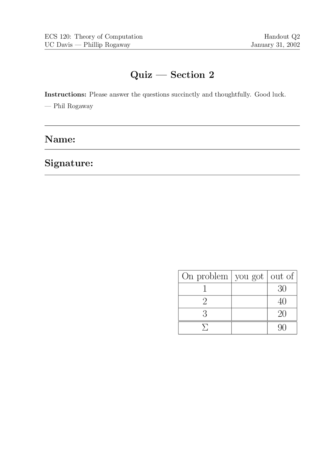 Introduction To Theory Computation Quiz Questions Ecs 120 Docsity