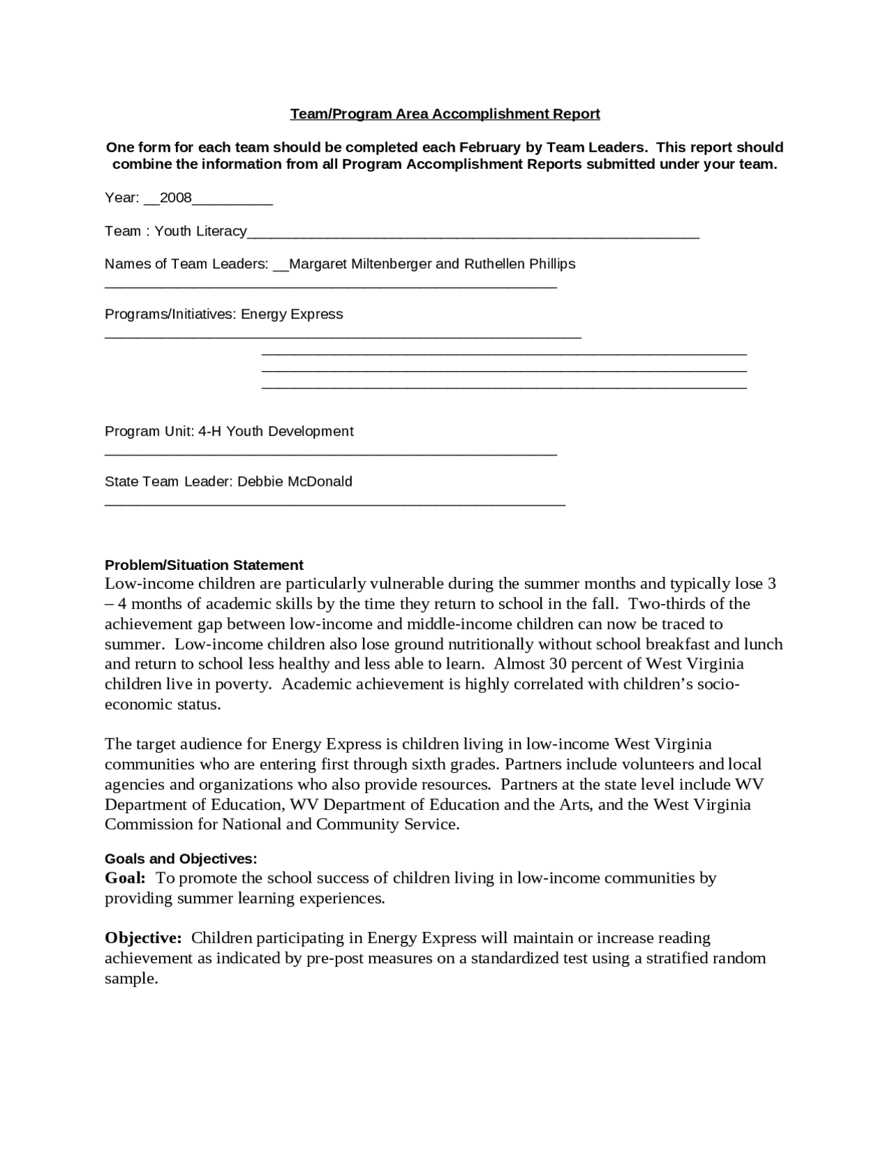 Team Program Area Accomplishment Report | EE T220 - Docsity