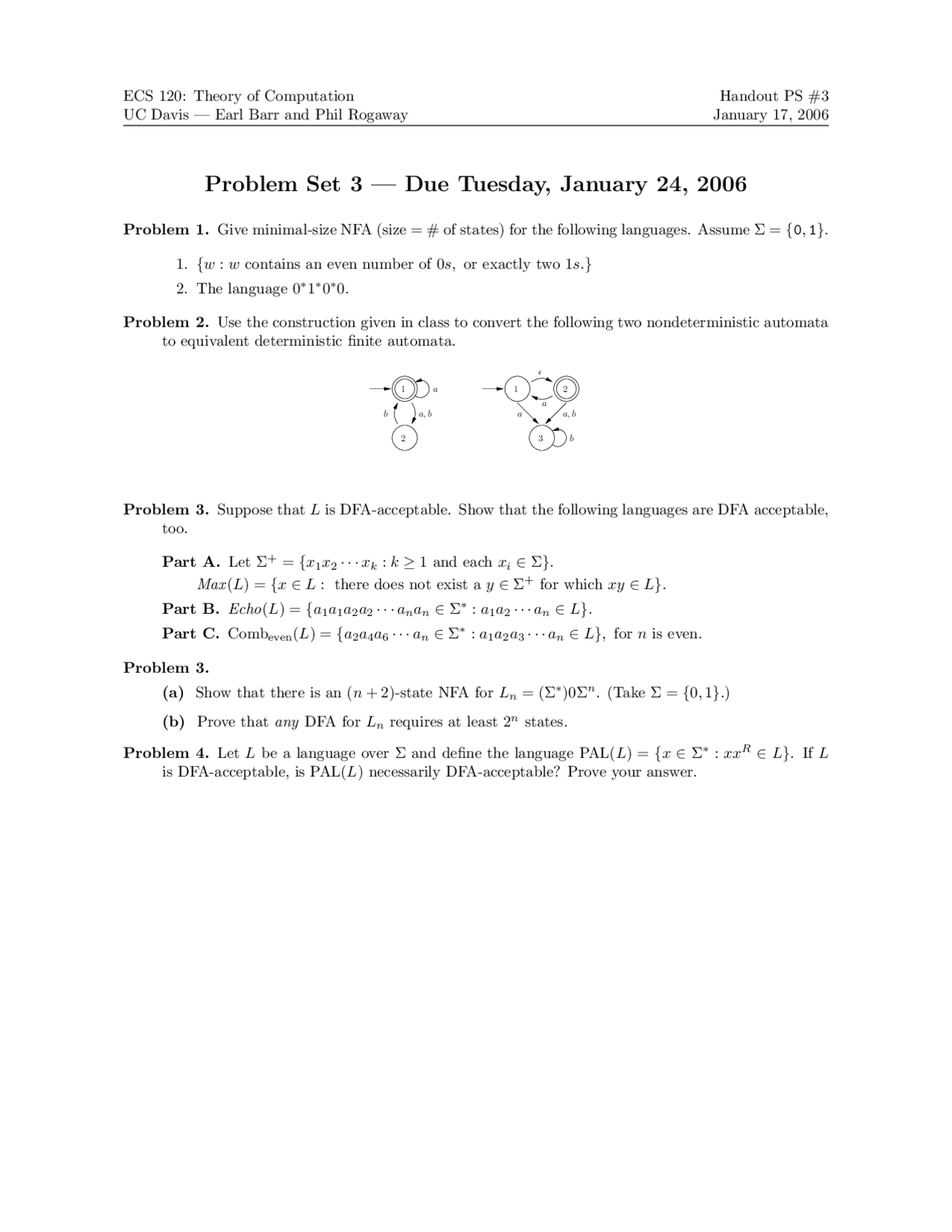 Practice Homework 3 Theory Of Computation Ecs 120 Docsity