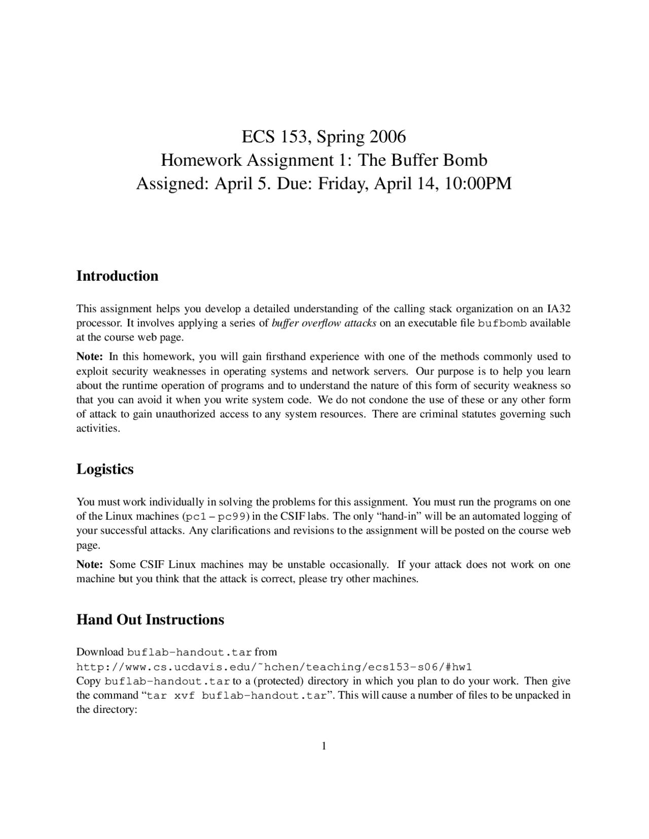 Introduction To Stack Organization In Computer Security Assignment 1 Ecs 153 Docsity