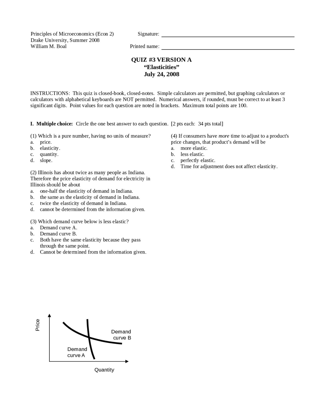 Elasticities Principles Of Microeconomics Quiz Iii Econ 002 Docsity