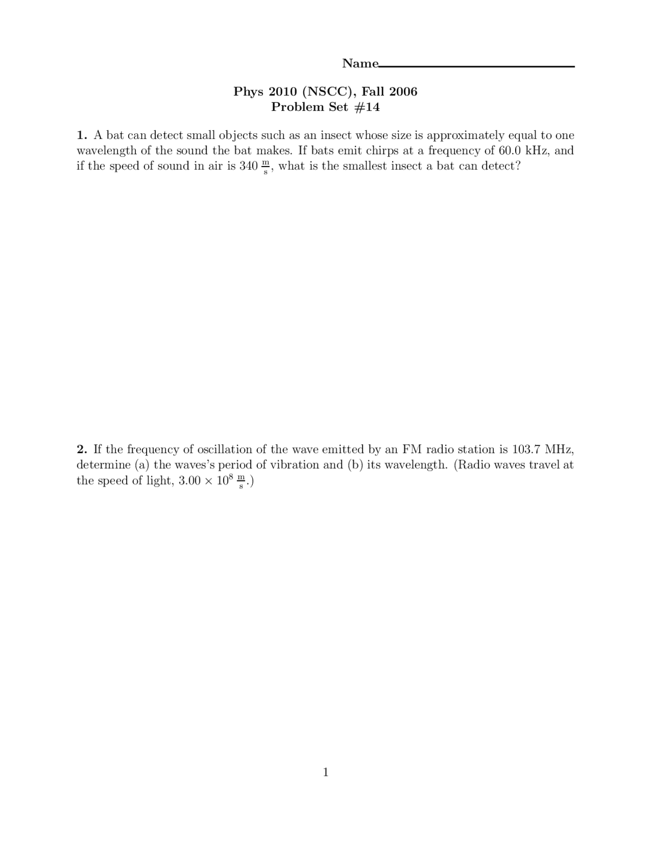 Algebra Based Physics I Problem Set 14 Phys 2010 Docsity