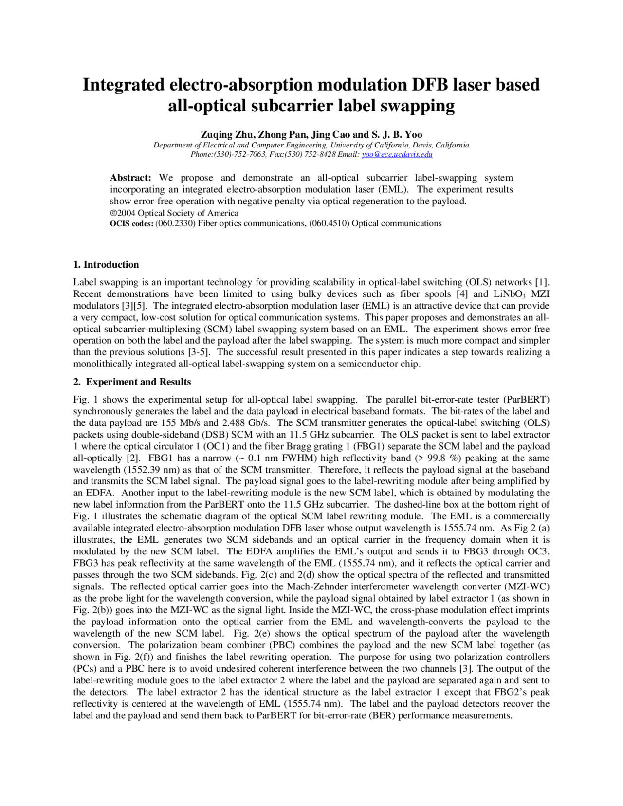 Integrated Electro Absorption Modulation - Paper | ARE 155 - Docsity