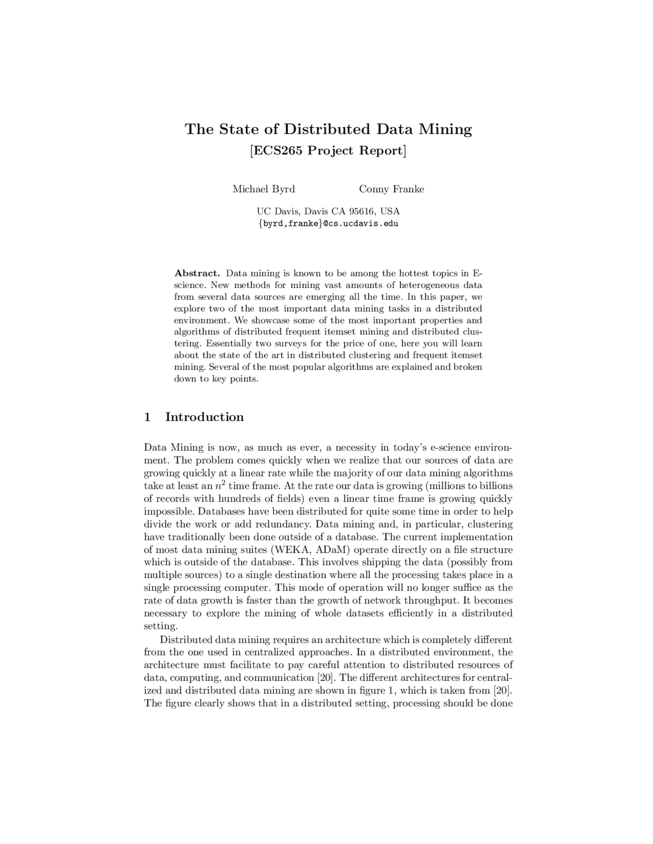The State Of Distributed Data Mining Project Report Ecs 265 Docsity