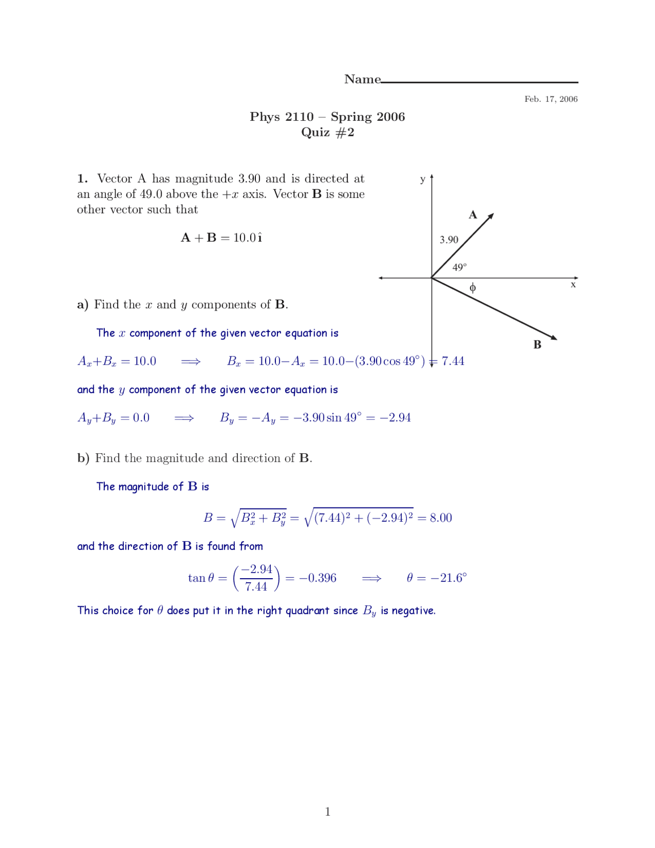 Quiz 2 Solved Questions Calculus Based Physics I Phys 2110 Docsity