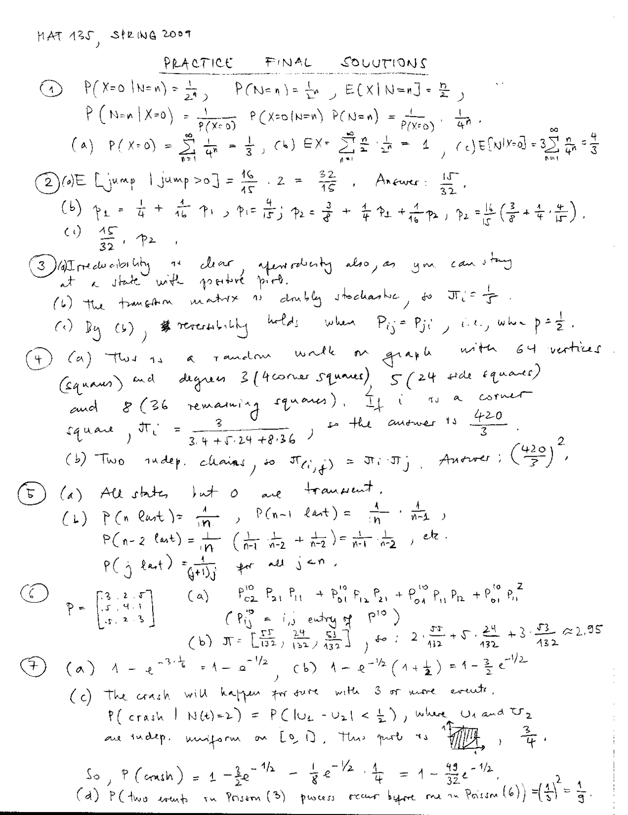 Final Practice With Solution Stochastic Processes Mat 135b Docsity