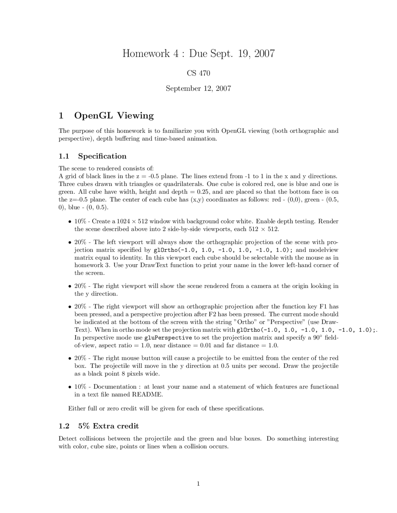 Orthographic And Perspective Opengl Assignment 1 Cs 470 Docsity