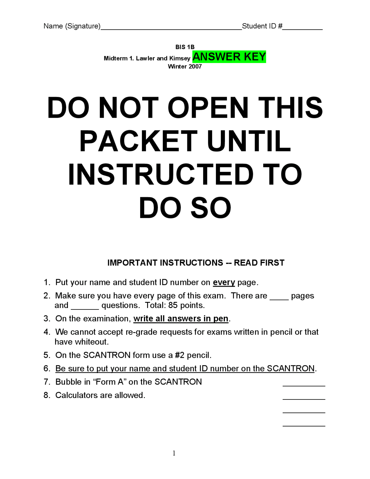 Solved Problems On Introduction To Biology Exam 1 Bis 001b Docsity