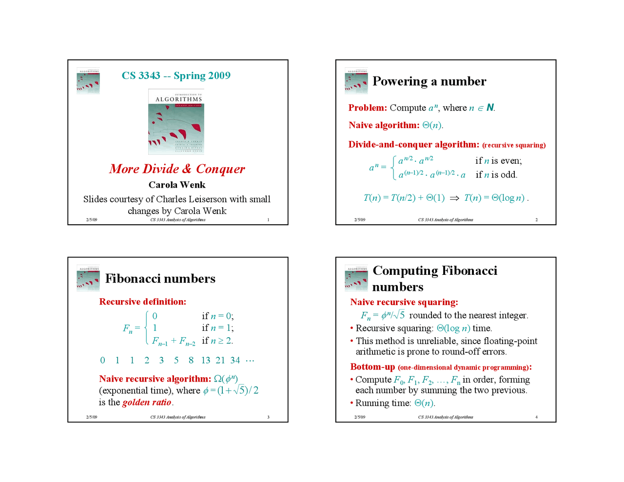 Lecture Slides On More Divide And Conquer Analysis Of Algorithms Cs 7401