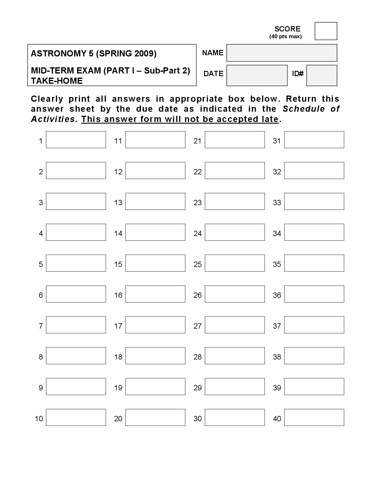 Midterm Exam Stars Galaxies And The Universe Astr 0005 Docsity