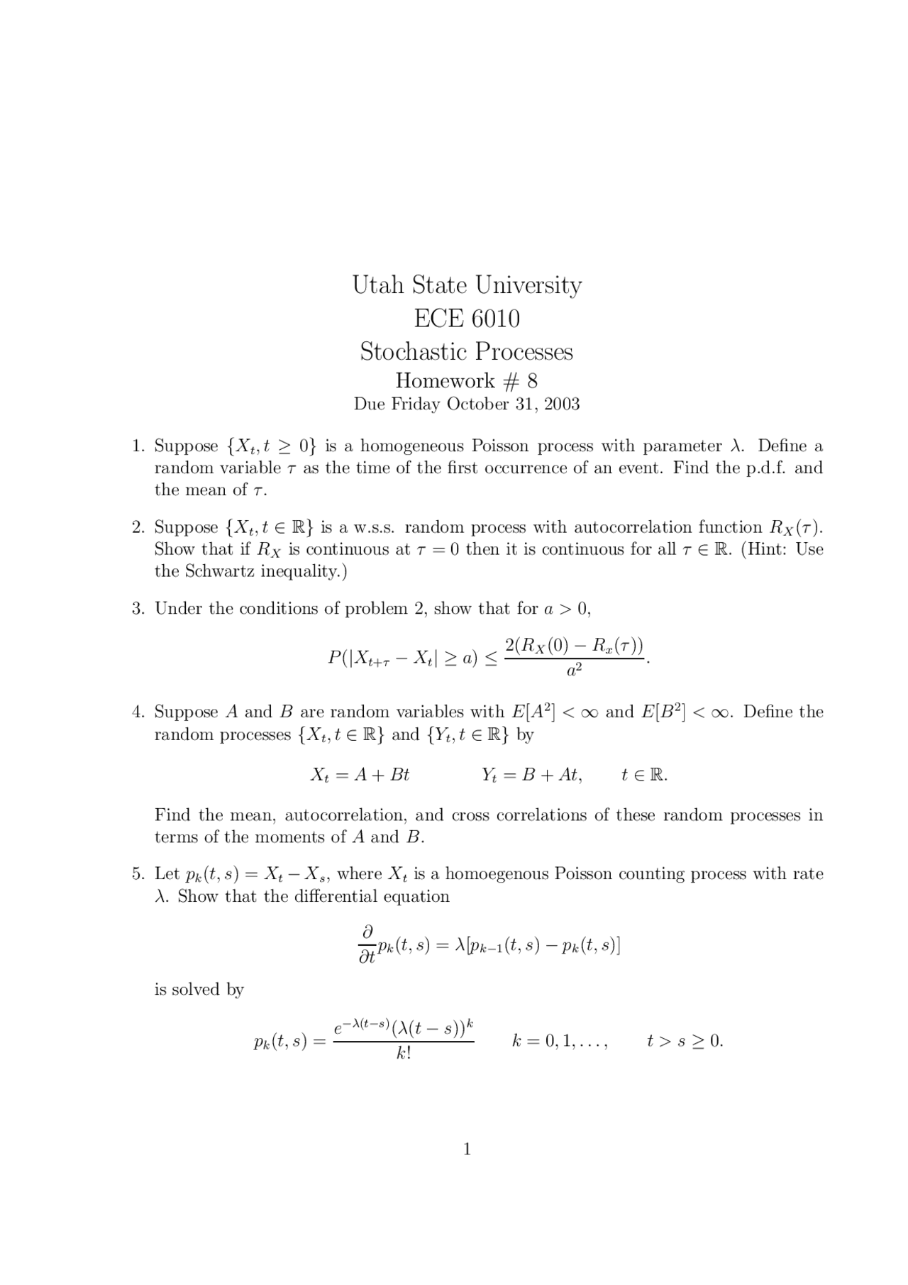 Homework 8 Stochastic Processes In Electronic Systems Ece 6010