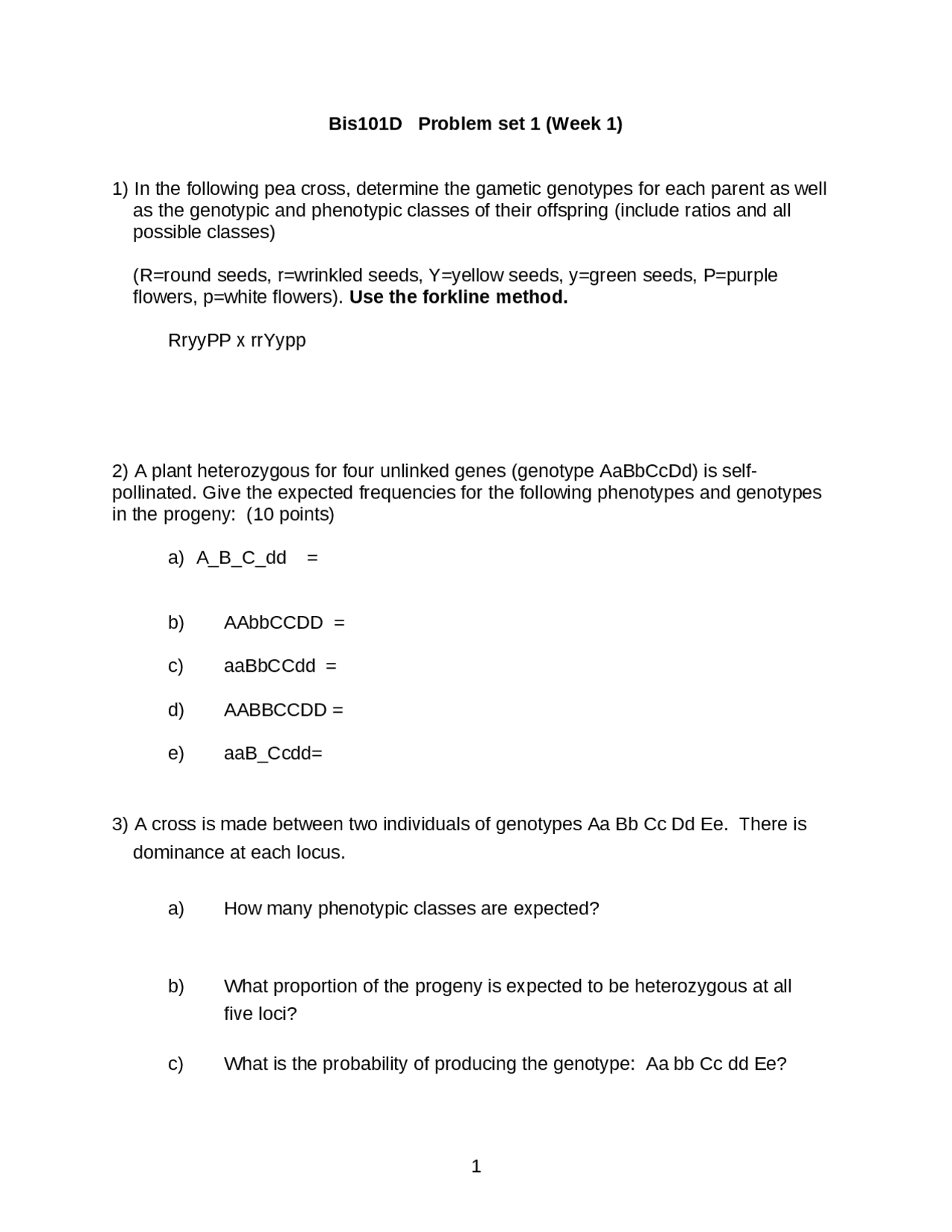 Assignment 1 For Genes And Gene Expression Bis 101 Docsity
