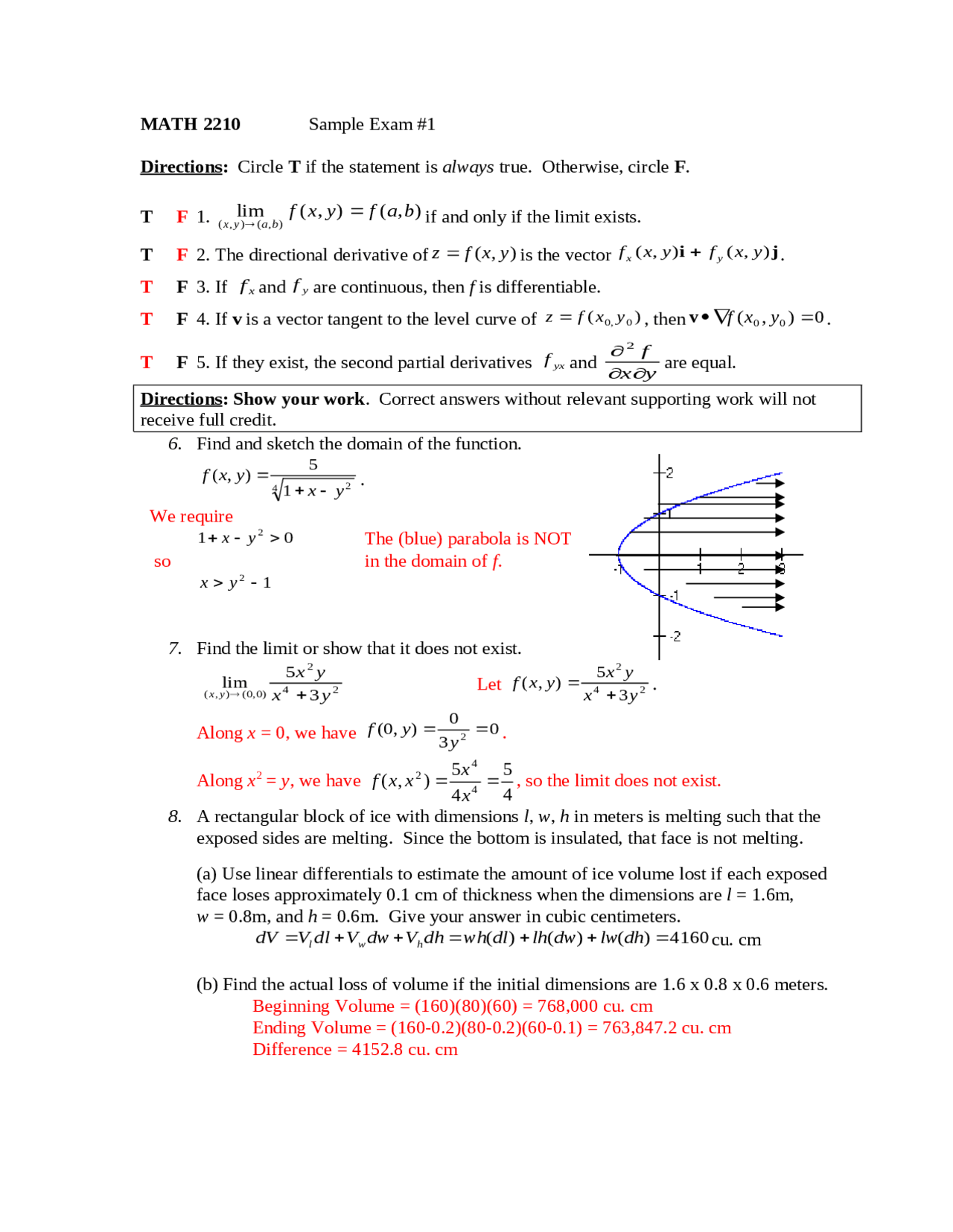 14 Questions With Solution Of Multivariable Calculus Exam 1 Math
