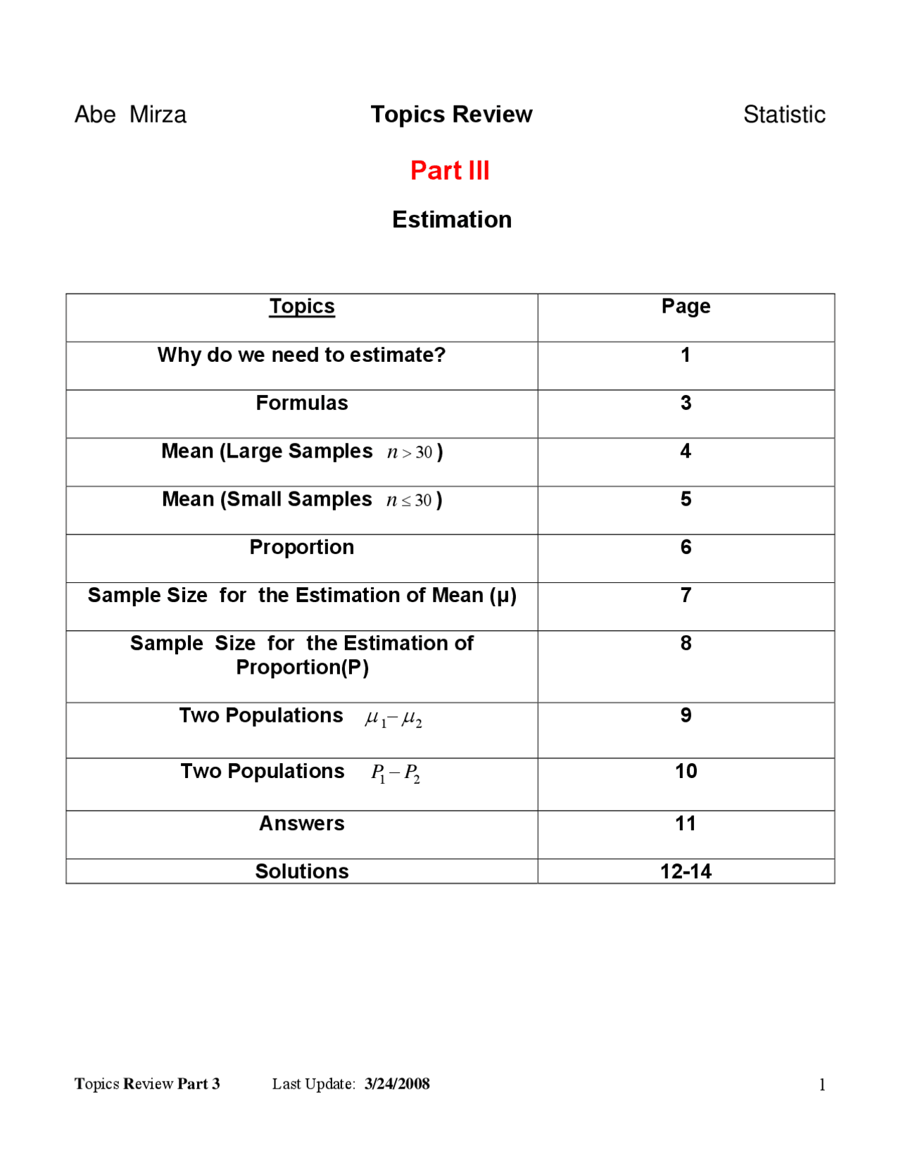 Estimation In Elementary Statistics Review Sheet Math 0013 Docsity