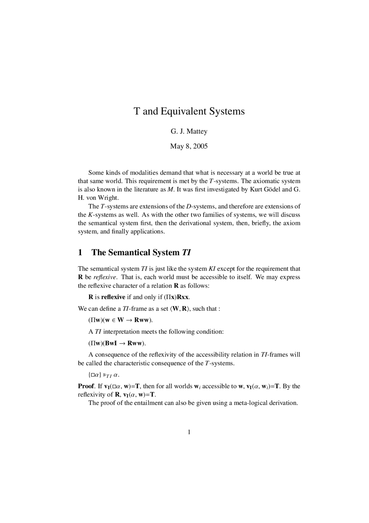 Notes On T And Equivalent Systems Phi 134 Docsity