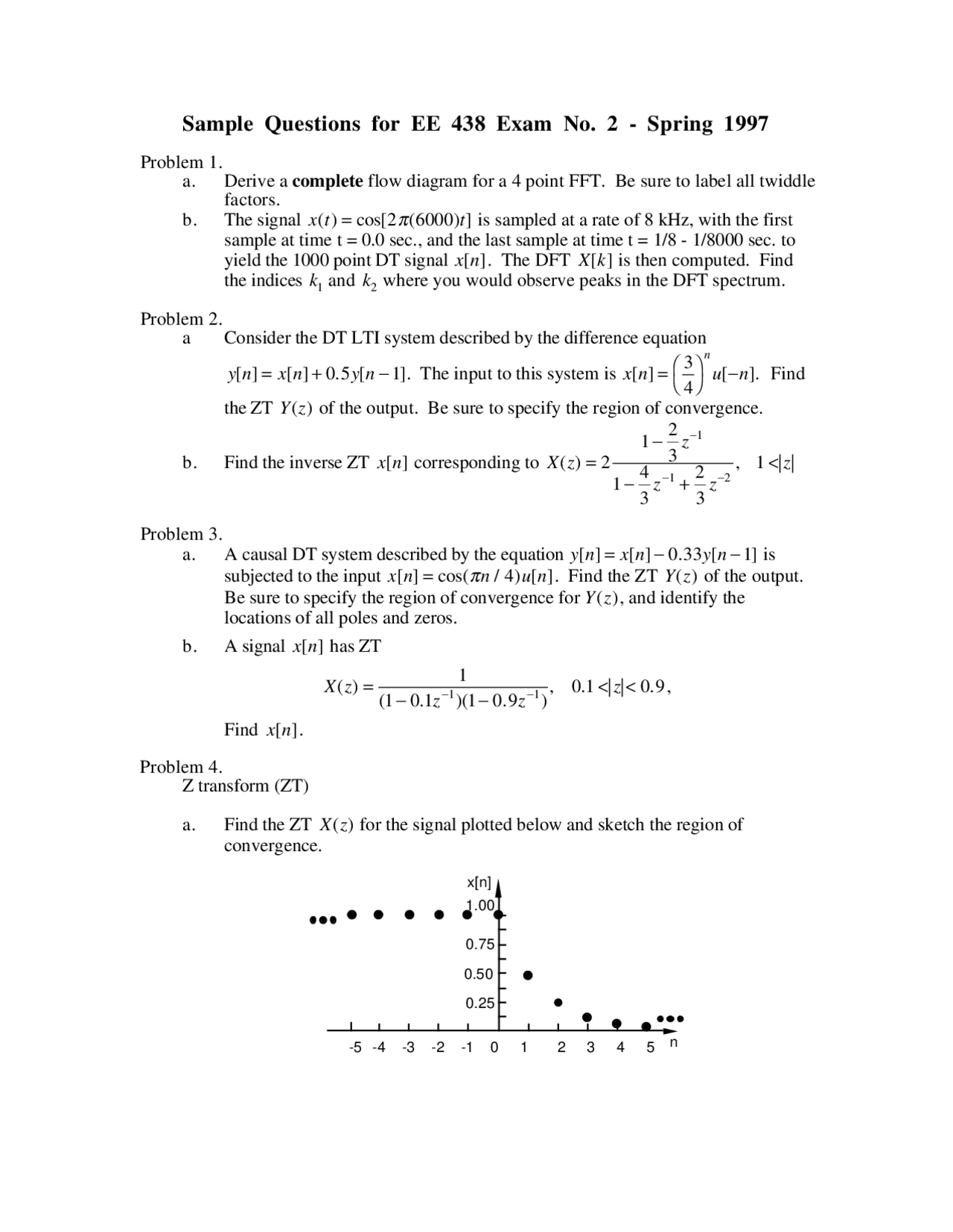 Exam 2 Sample Questions Digital Signal Processing With Applications