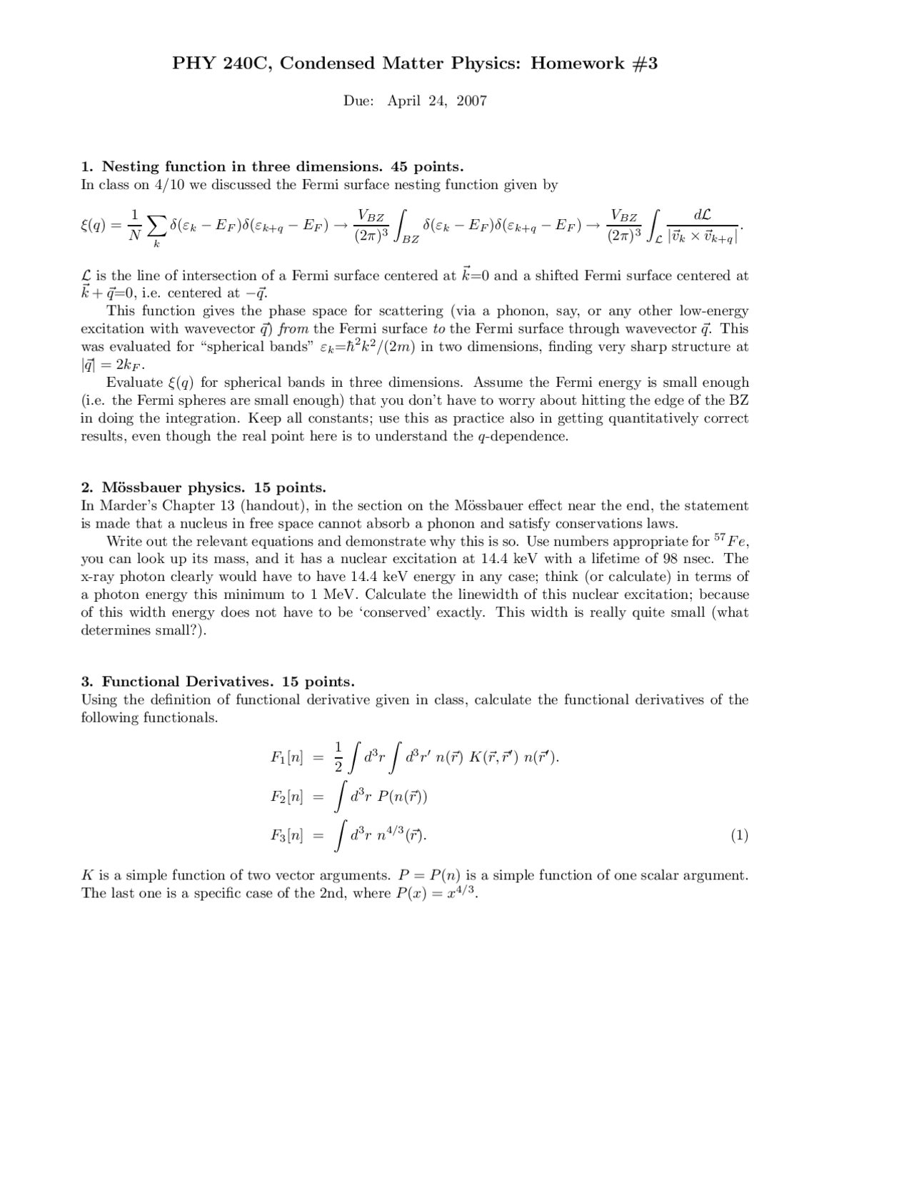 Homework 3 Sample Questions Condensed Matter Physics Phy 240c Docsity