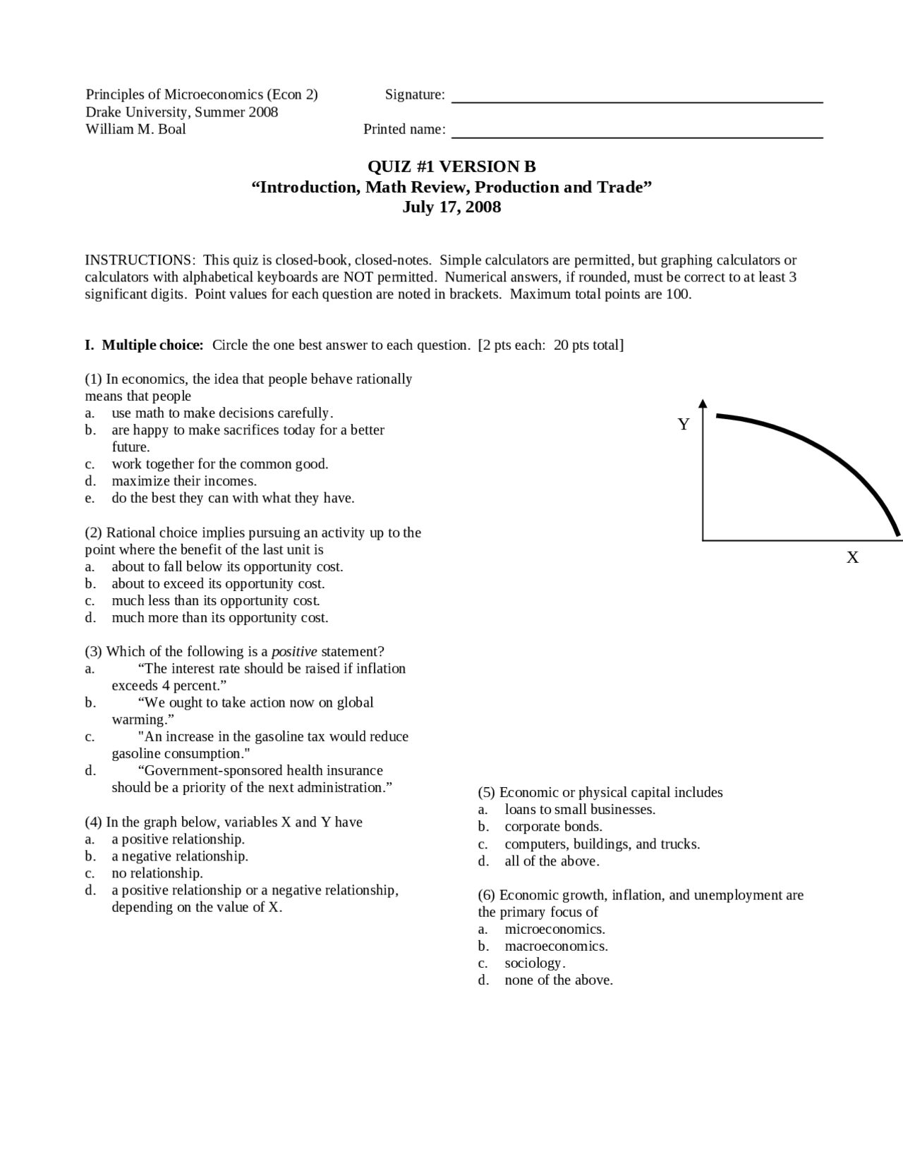 Introduction, Math Review, Production and Trade - Quiz I | ECON 002 ...